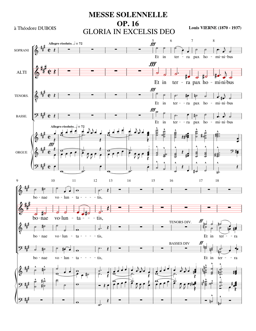 Messe Solennelle En Ut Mineur , 2 Gloria (Alto voice) - Louis Vierne ...