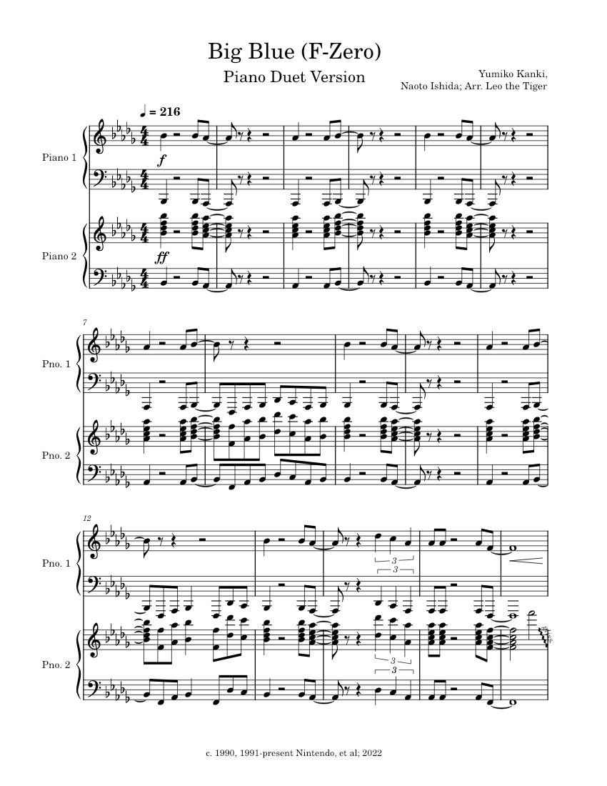 Piano Duet: Big Blue (F-Zero) – Yumiko Kanki, Naoto Ishida Sheet music ...