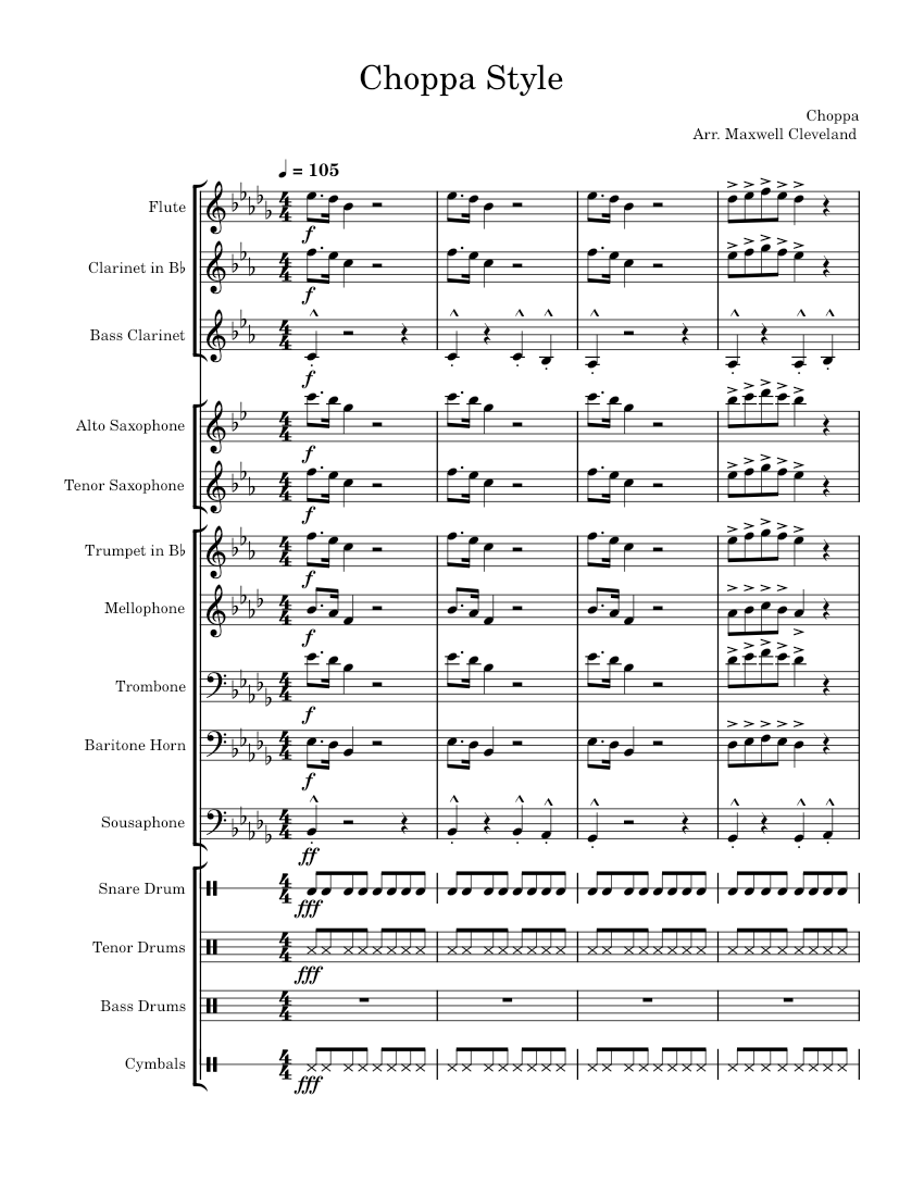 Choppa Style Sheet Music for Trombone, Tuba, Flute, Saxophone alto & more instruments (Mixed ...