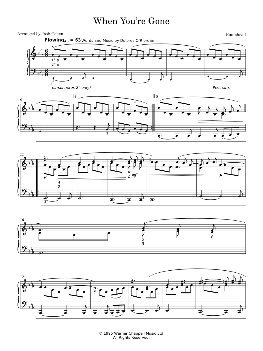 Play Official version of When You're Gone Sheet Music by The Cranberries for Piano | MuseScore.com