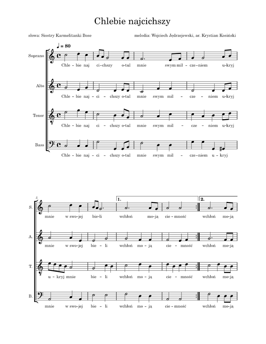 Chlebie najcichszy - partytura Sheet music for Soprano, Alto, Tenor ...