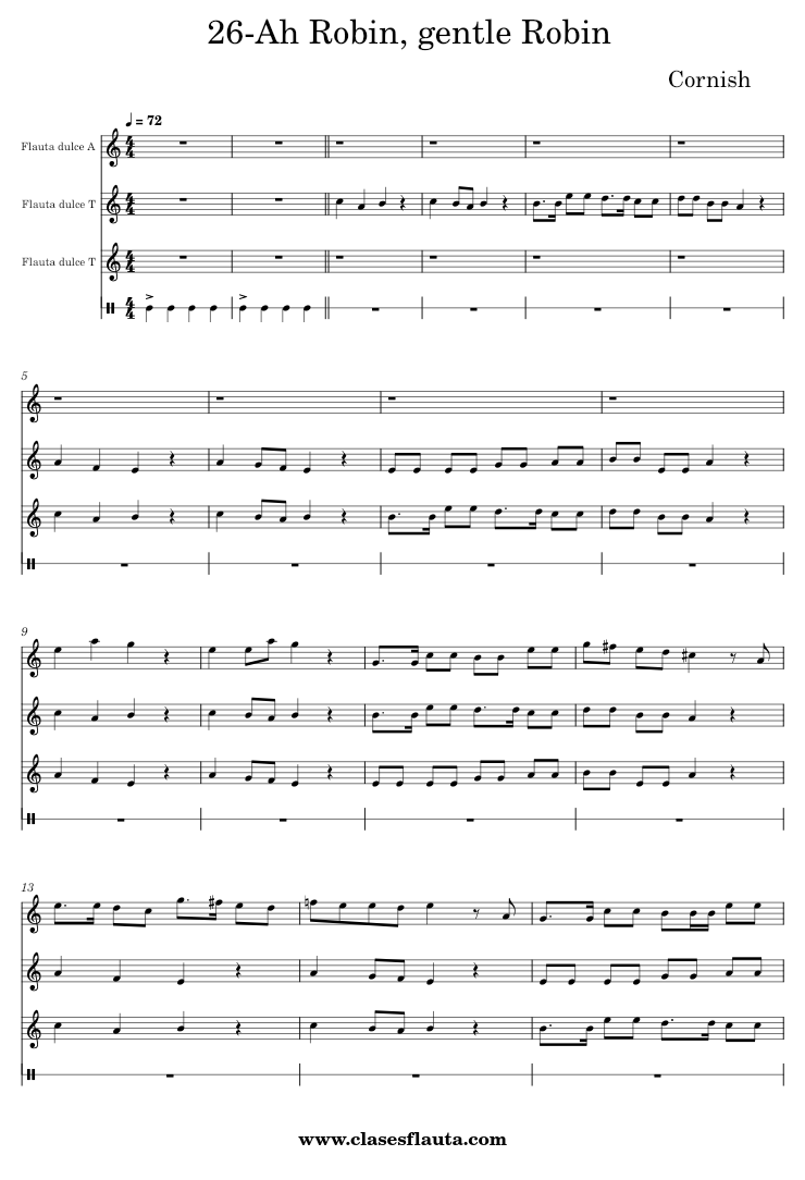 26-Ah Robin, gentle Robin Cornish Sheet music for Recorder, Claves ...