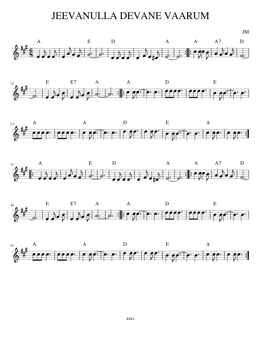 JEEVANULLA DEVANE VAARUM Sheet music for Piano (Solo) Easy | Musescore.com