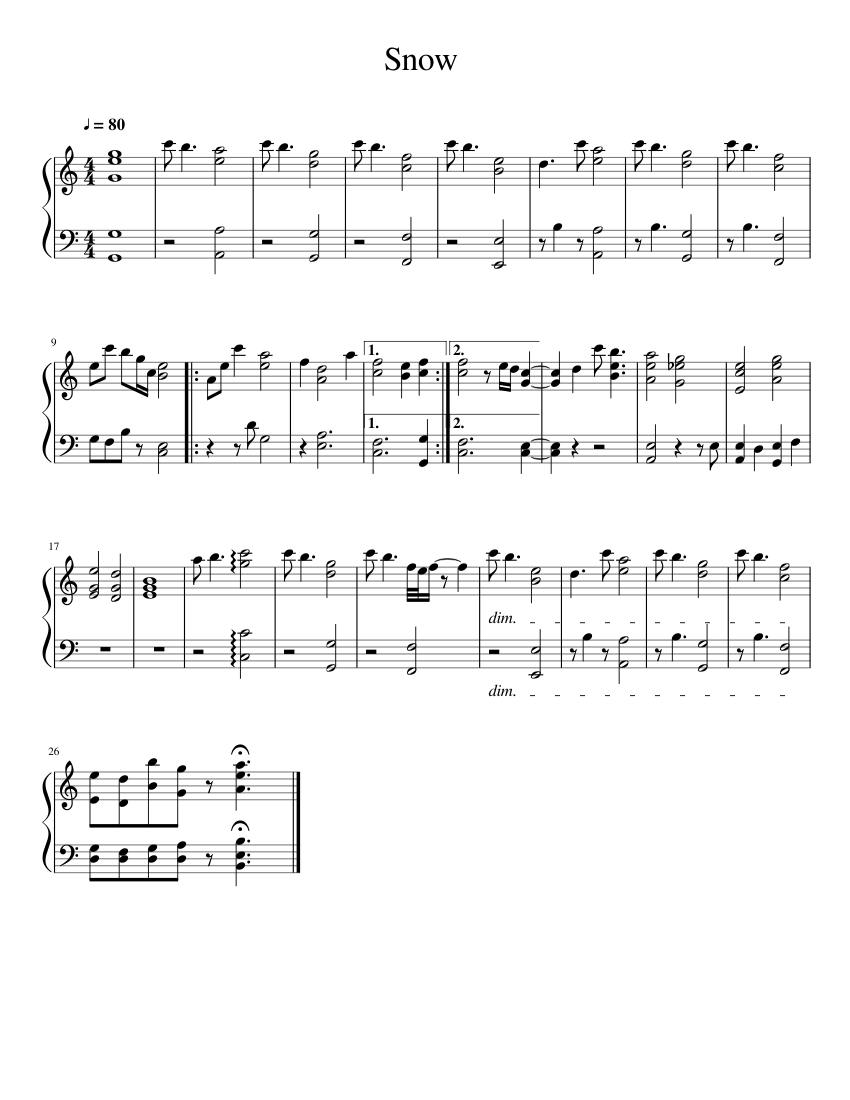 Snow Sheet music for Piano (Solo) | Musescore.com