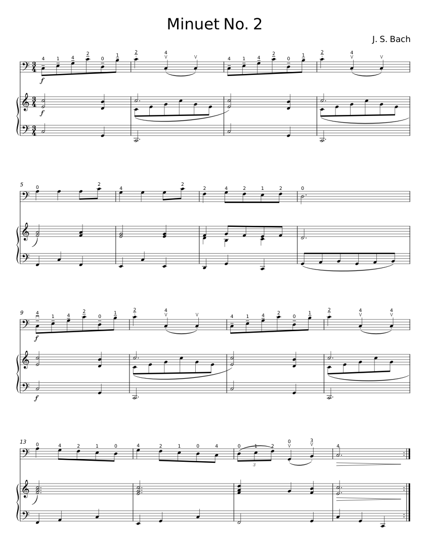 Minuet No. 2 - J. S. Bach Sheet Music for Piano, Cello (Solo ...