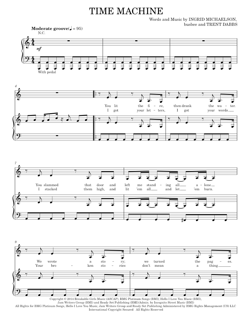 time machine Sheet music for Piano, Vocals: Music Notes