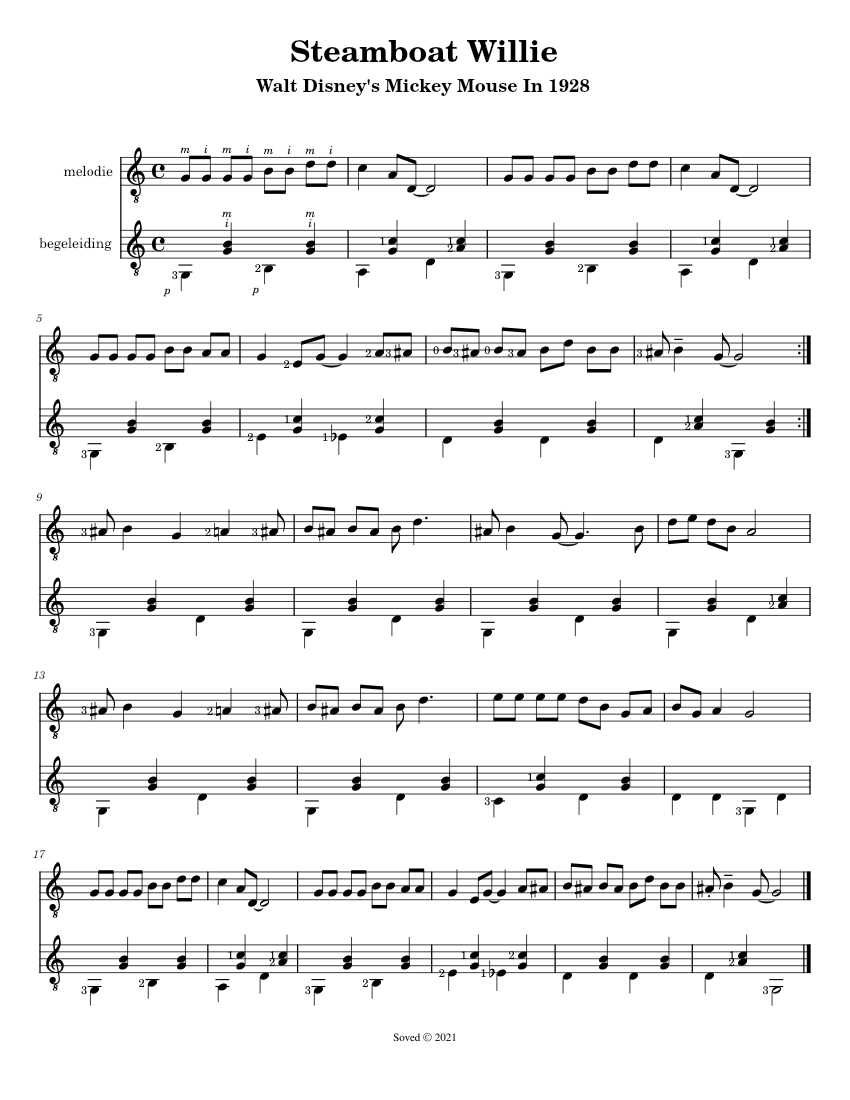 Steamboat Willie – Disney Sheet music for Guitar (String Duet ...