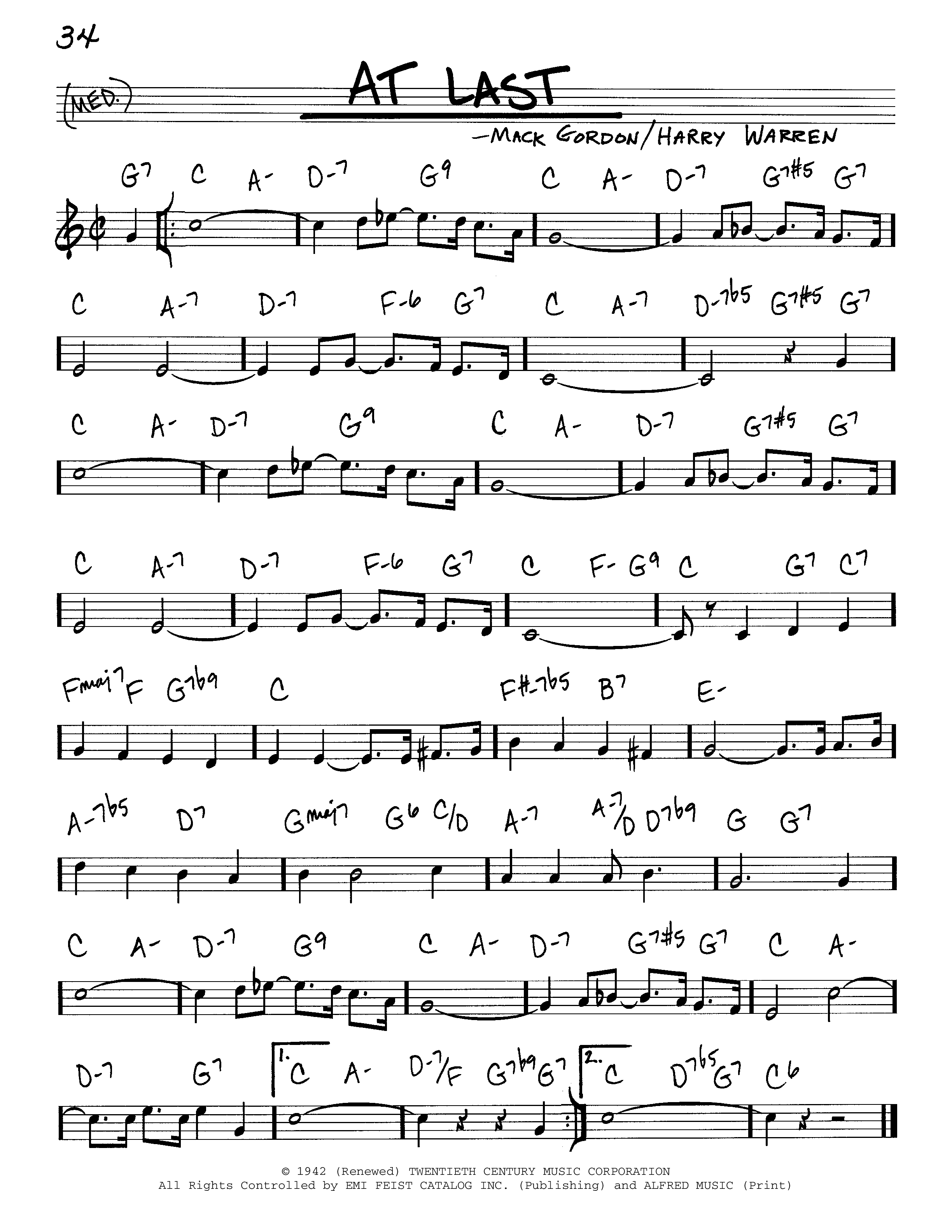 Play Official version of At last Sheet Music by Etta James for Piano ...