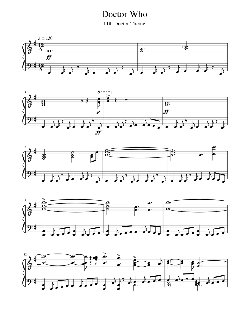 Doctor Who - 11th Doctor Main Theme Sheet music for Piano (Solo ...