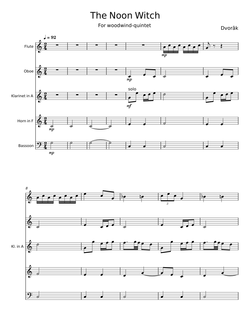 The Noon Witch Sheet music for Flute, Oboe, Bassoon, French horn & more ...