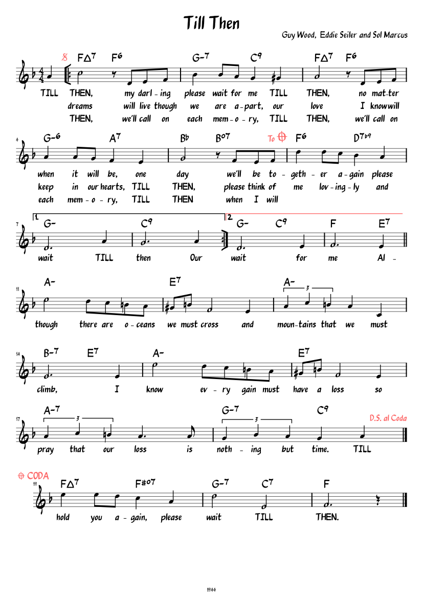 Till Then (Lead sheet with lyrics ) Sheet Music with Chords for Piano ...