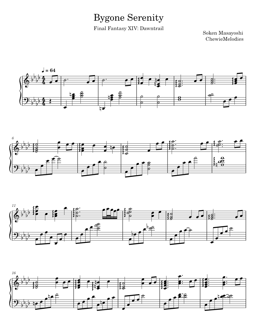 Bygone Serenity - Masayoshi Soken Sheet Music for Piano (Solo ...