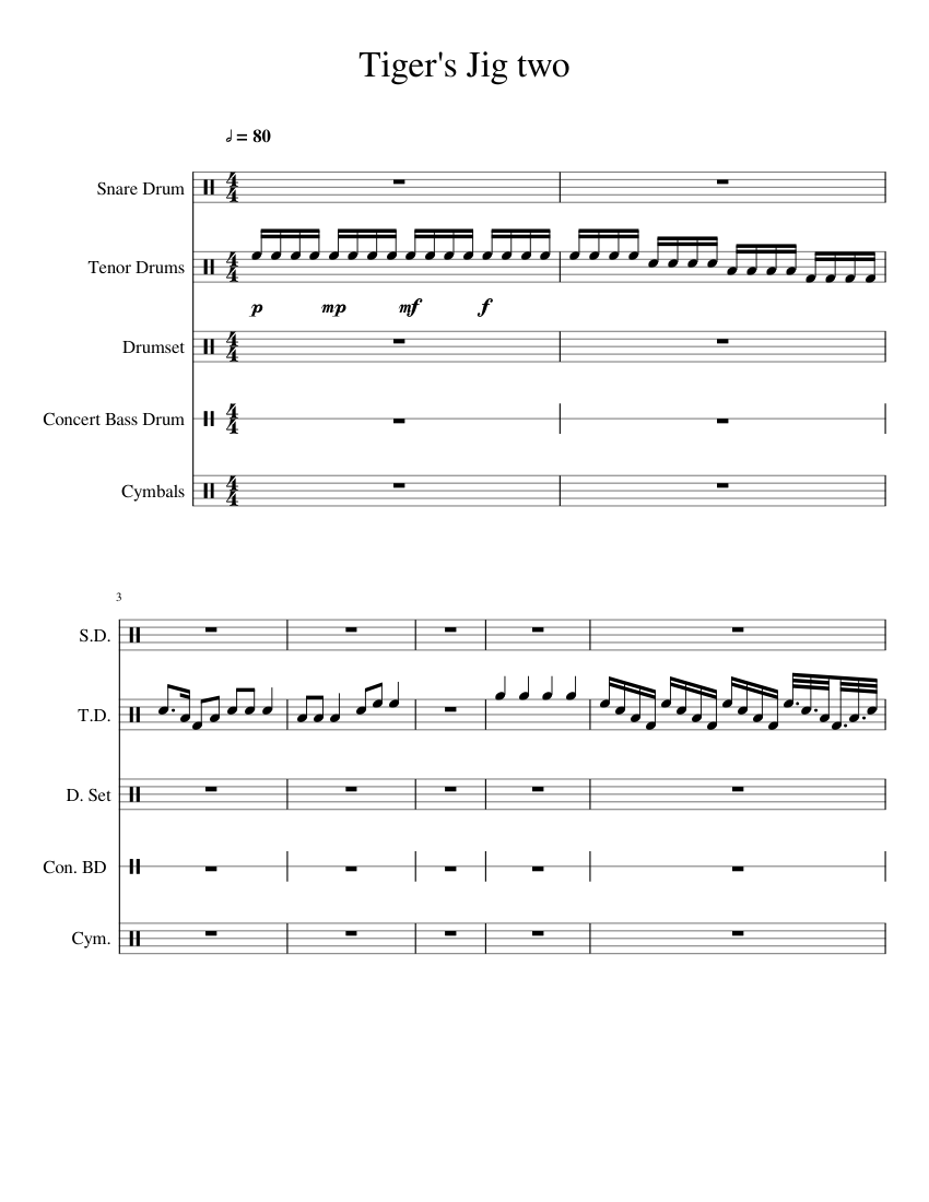 Tiger's Jig two Sheet music for Drum Group, Snare Drum, Bass Drum ...
