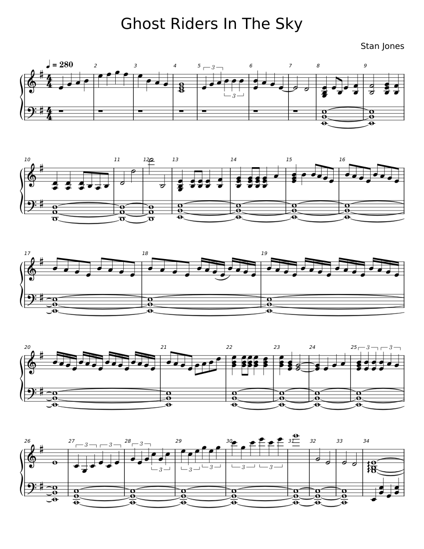 Ghost riders in the sky - Stan Jones Sheet music for Piano (Piano Duo ...