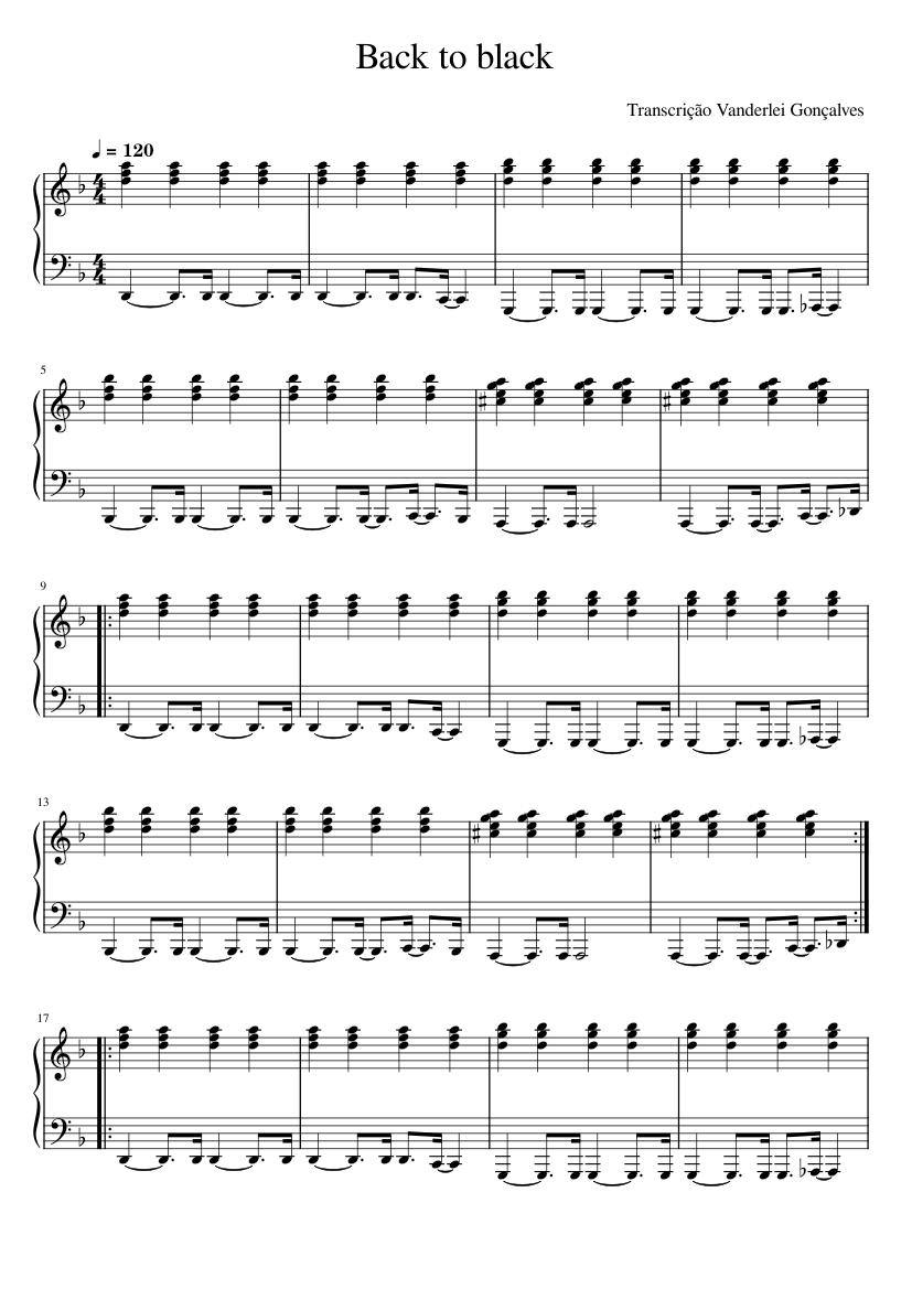 Back to black – Amy Winehouse Piano Partitura Sheet Music for Piano ...