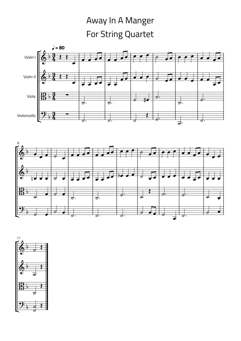Away in a manger – Misc Christmas Away In A Manger - String Quartet ...