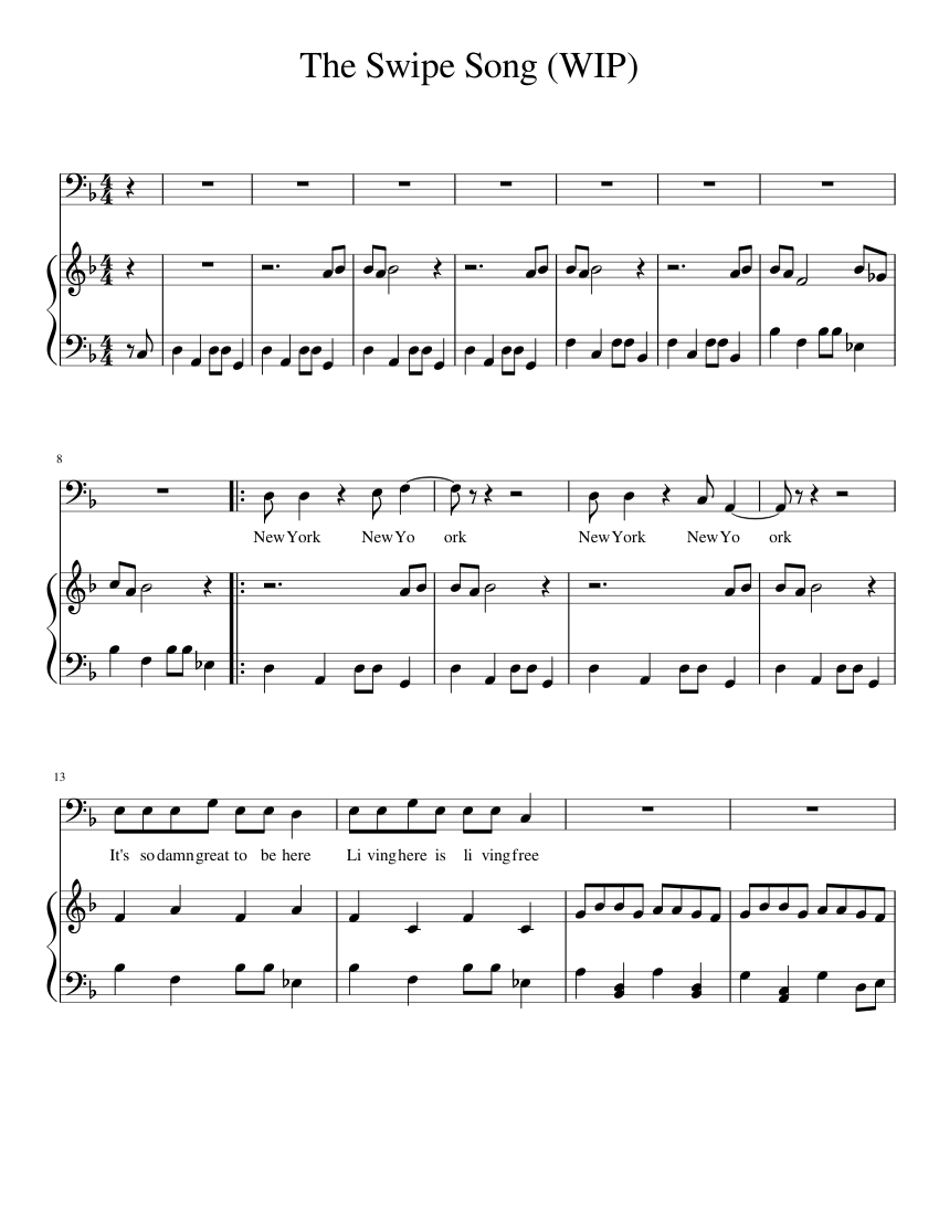 The Swipe Song (WIP) Sheet music for Piano, Vocals (Piano-Voice ...