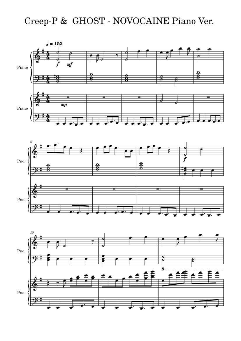 Creep-P & GHOST - NOVOCAINE Piano Ver. Sheet Music for Piano (Piano Duo) | MuseScore.com