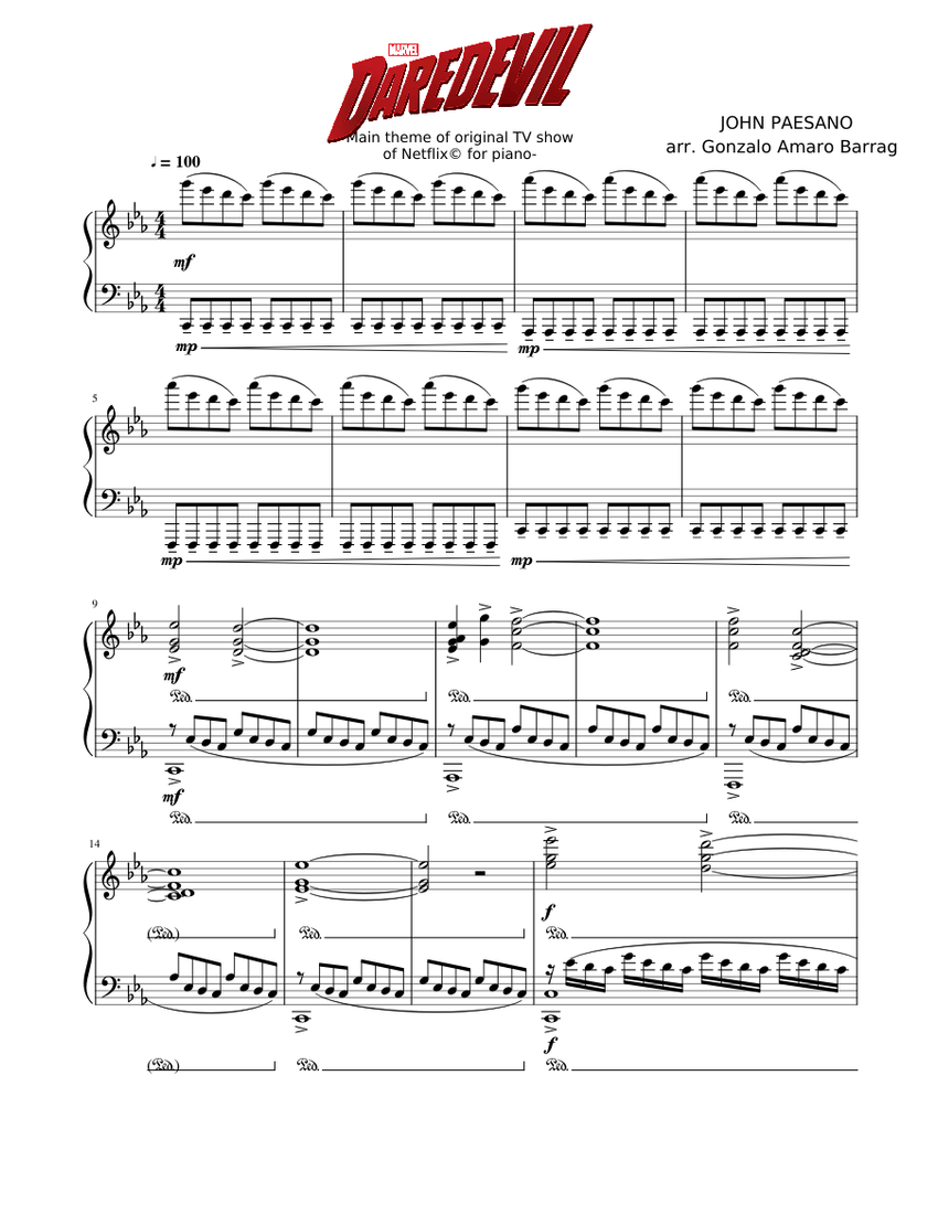 Main theme of Daredevil Sheet music for Piano (Solo) | Musescore.com