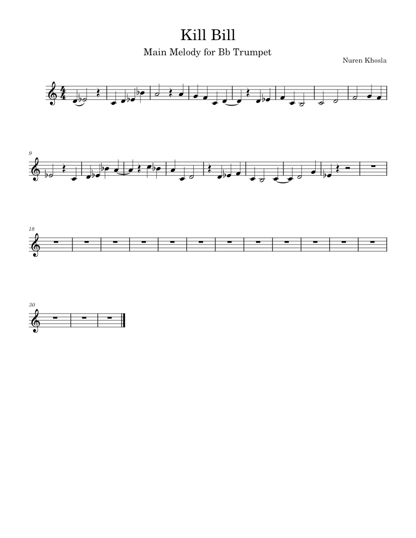 Kill Bill – SZA Kill Bill Melody Sheet music for Trumpet other (Solo ...