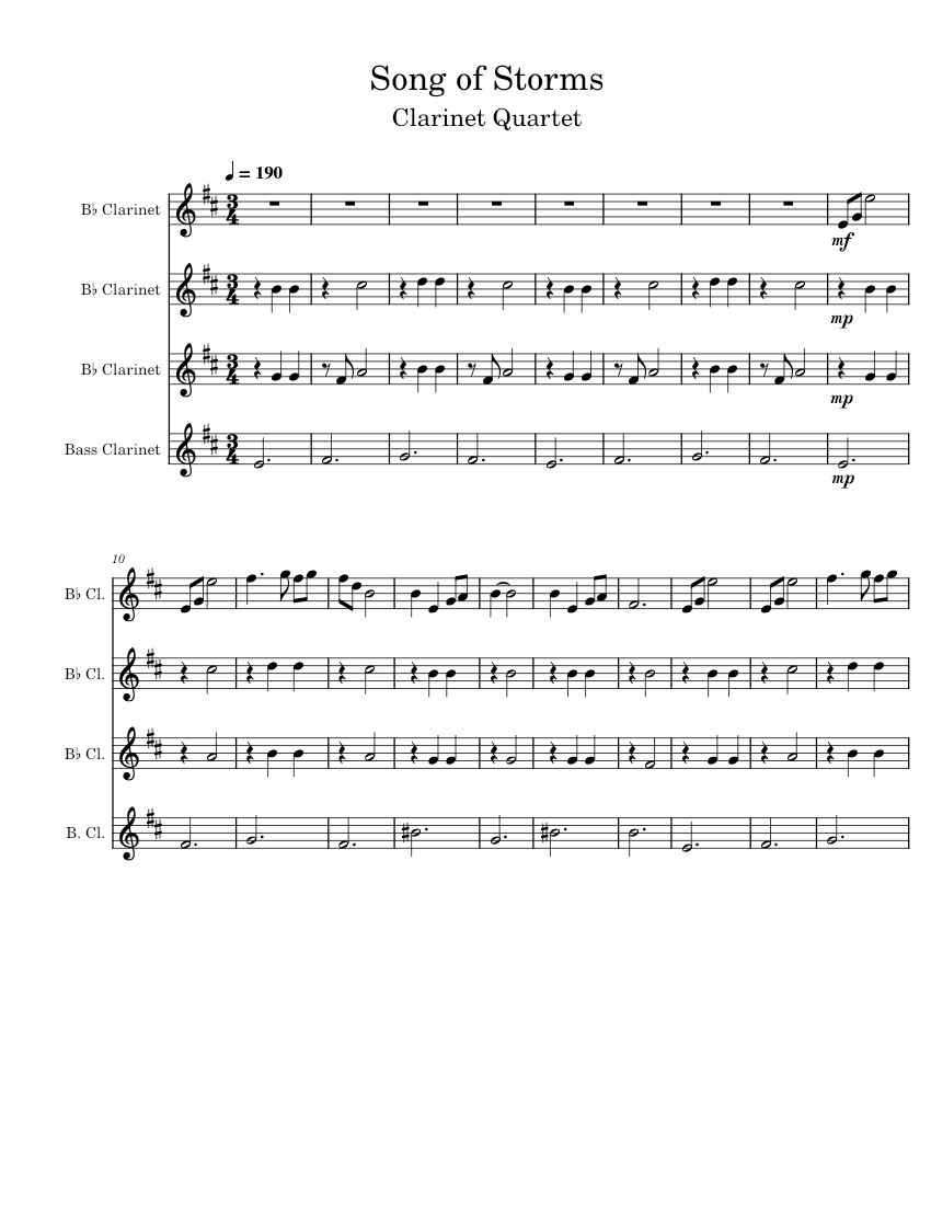 Song of Storms Clarinet Quartet Sheet music for Clarinet in b-flat ...