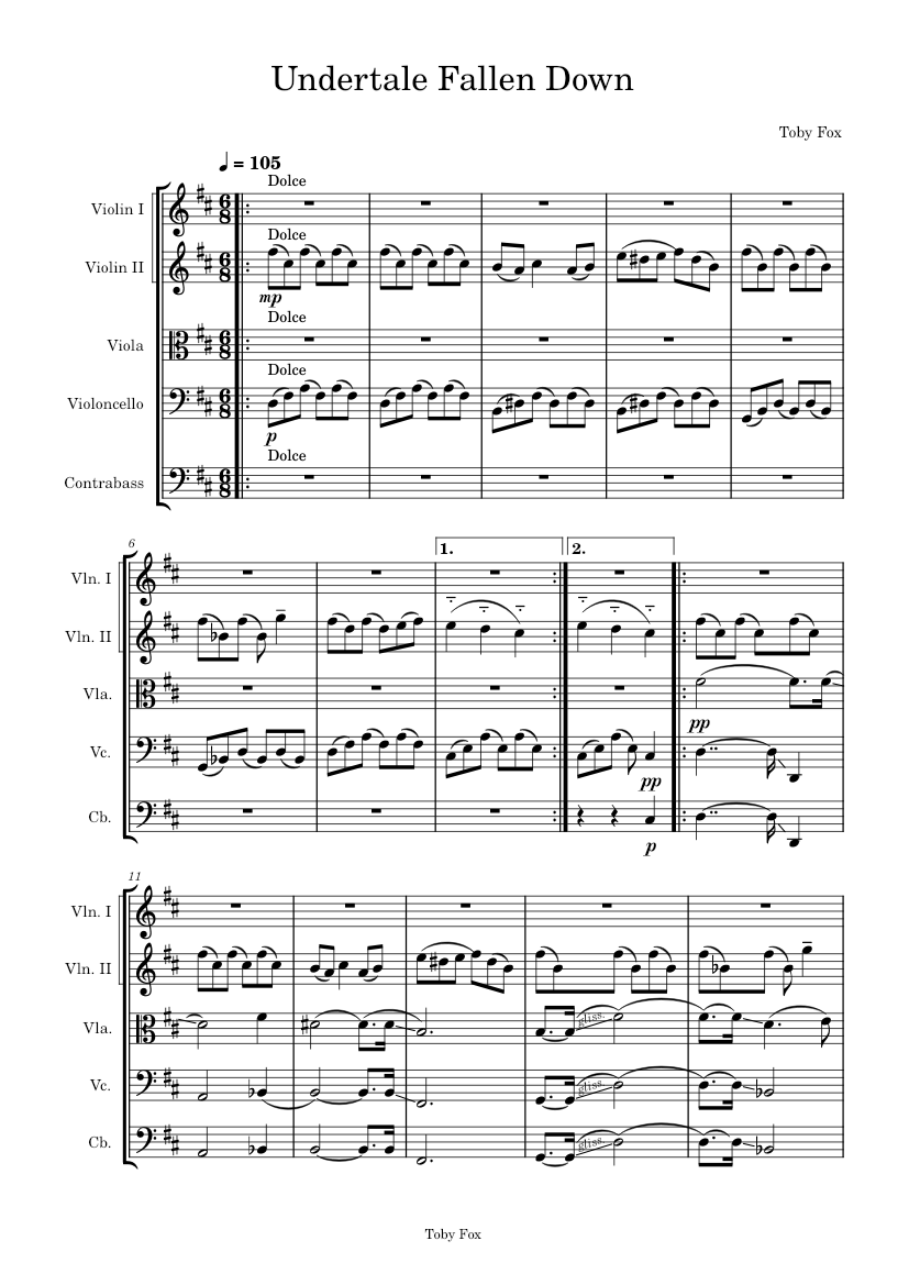 Fallen Down – Toby Fox Undertale_Fallen_Down Sheet music for Contrabass, Violin, Viola, Cello ...