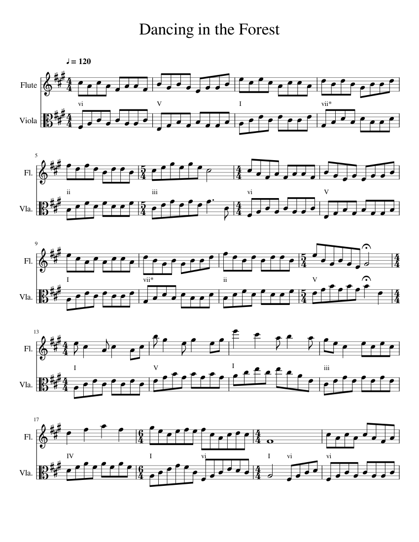 Dancing in the Forest Sheet music for Flute, Viola (Mixed Duet ...