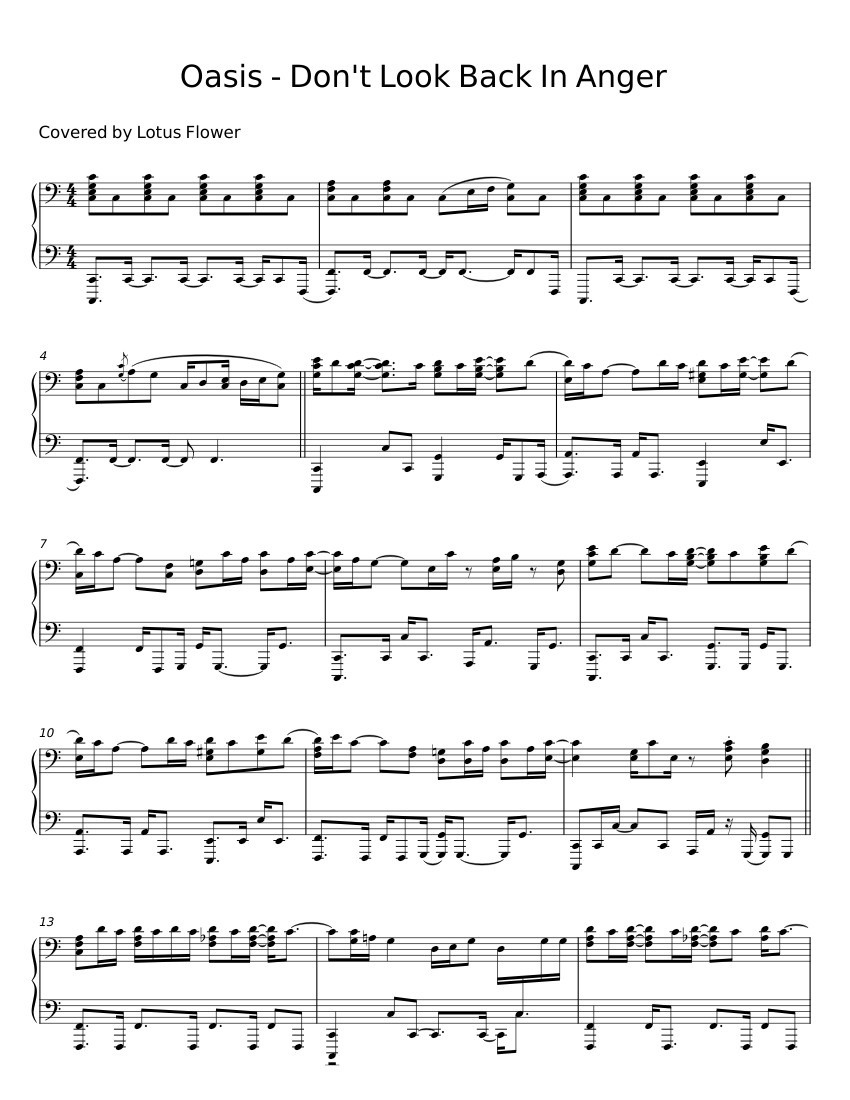Don't Look Back In Anger - Oasis Sheet music for Piano (Solo ...