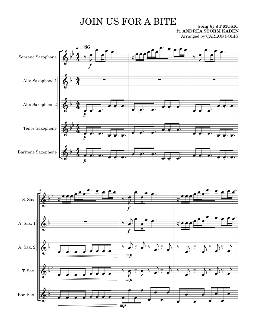 JOIN US FOR A BITE by CARLIT0CHURRIT0 Sheet Music for Saxophone alto ...