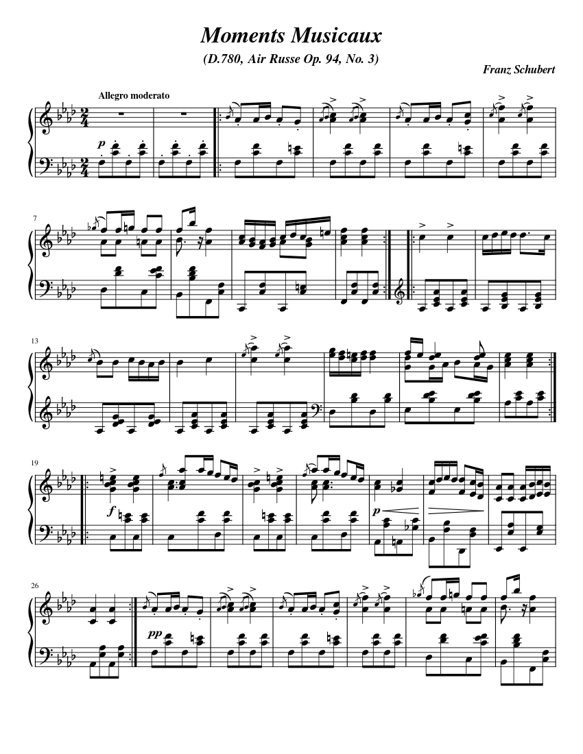 Moments Musicaux Sheet music for Piano (Solo) | Musescore.com