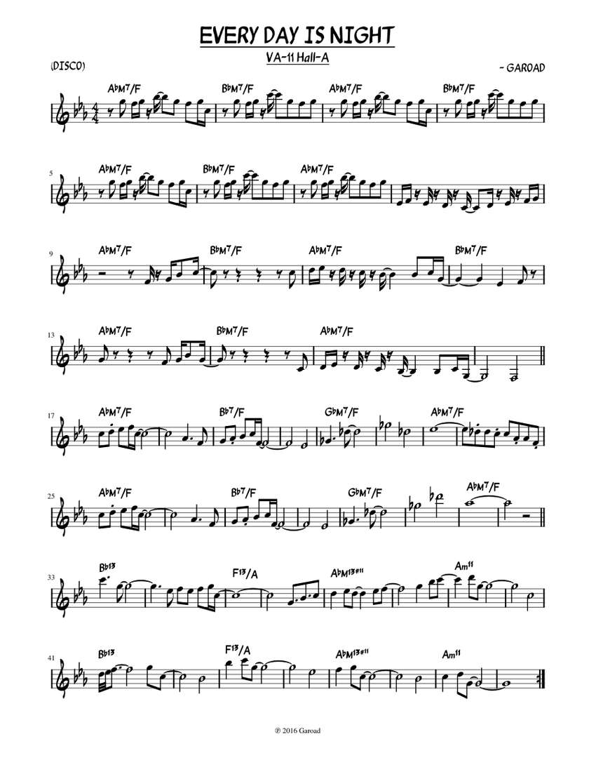 VA-11 HALL-A - Every Day Is Night (Lead Sheet) Sheet music for ...