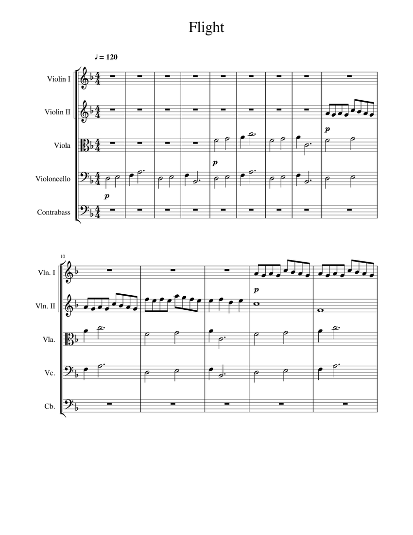 Flight Sheet Music For Contrabass Violin Viola Cello String Quintet 9335