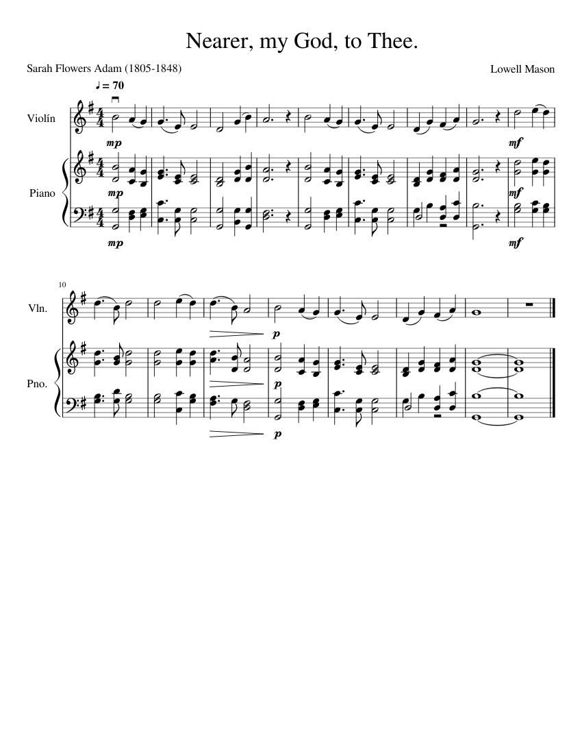 Nearer my God to Thee Sheet Music for Piano, Violin (Solo) | MuseScore.com
