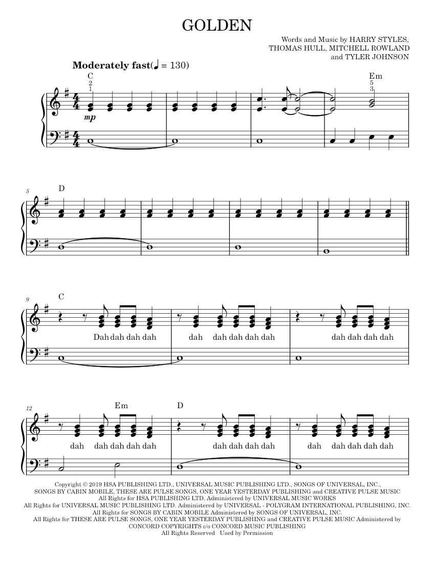 Golden Sheet music for Piano by Harry Styles Official | MuseScore.com