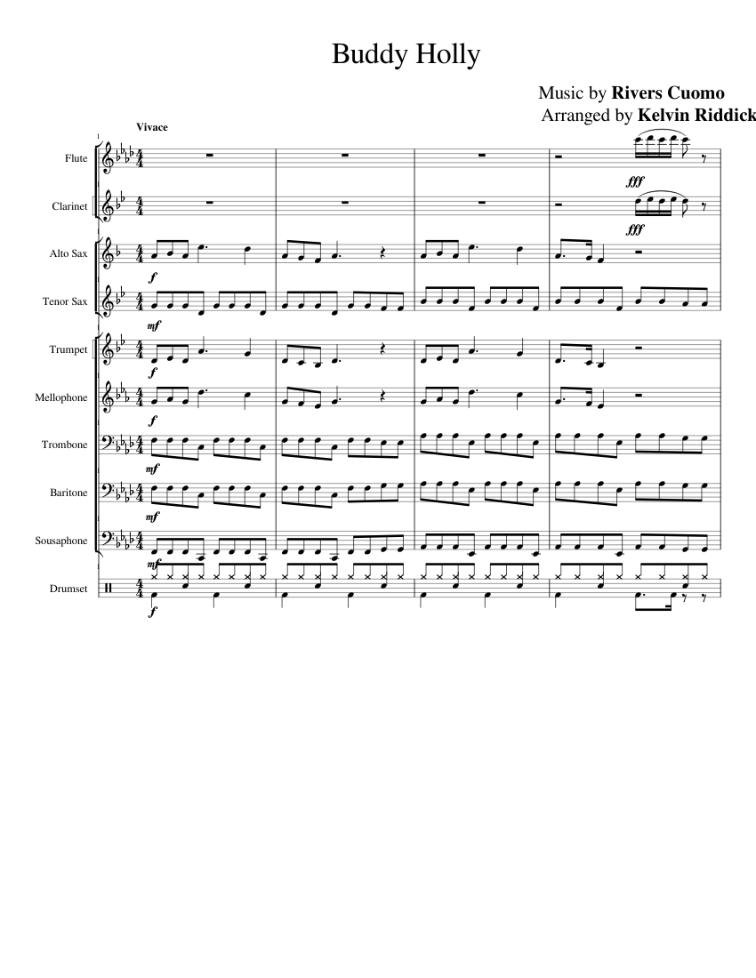 Buddy Holly: Weezer Sheet music for Trombone, Mellophone, Flute, Clarinet in b-flat & more ...