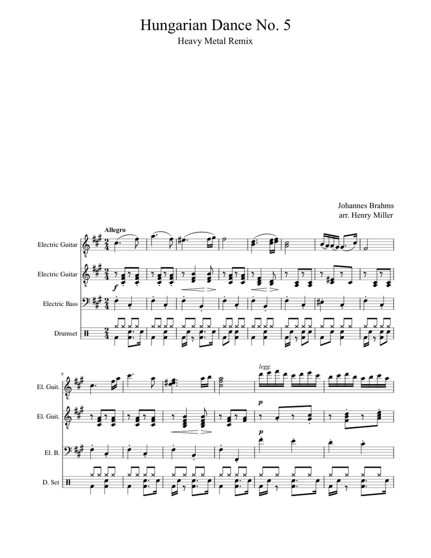 Hungarian Dance No. 5 - Metal Edition Sheet music for Guitar, Bass ...