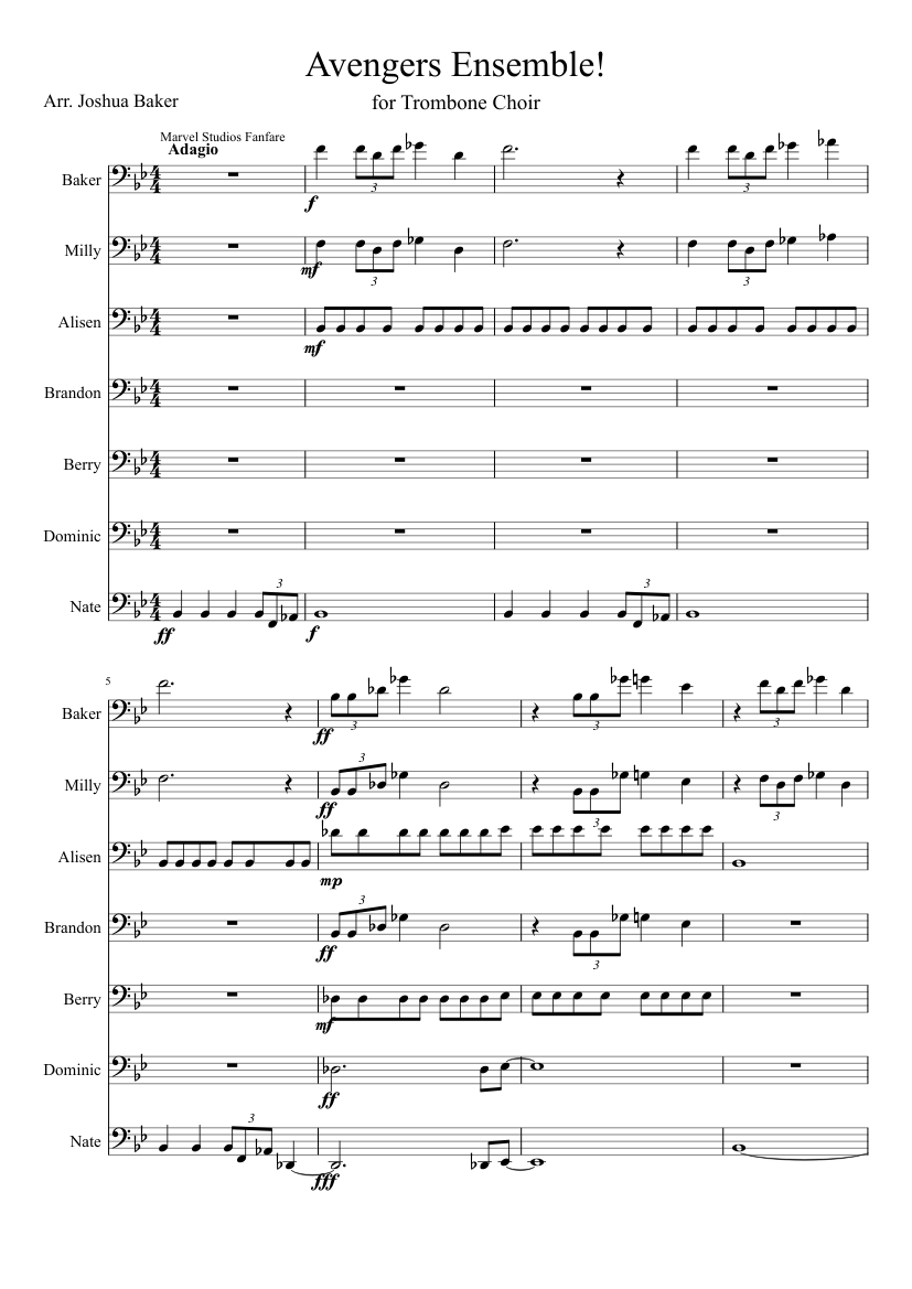 Avengers Ensemble! Sheet music for Trombone, Trombone bass (Brass ...