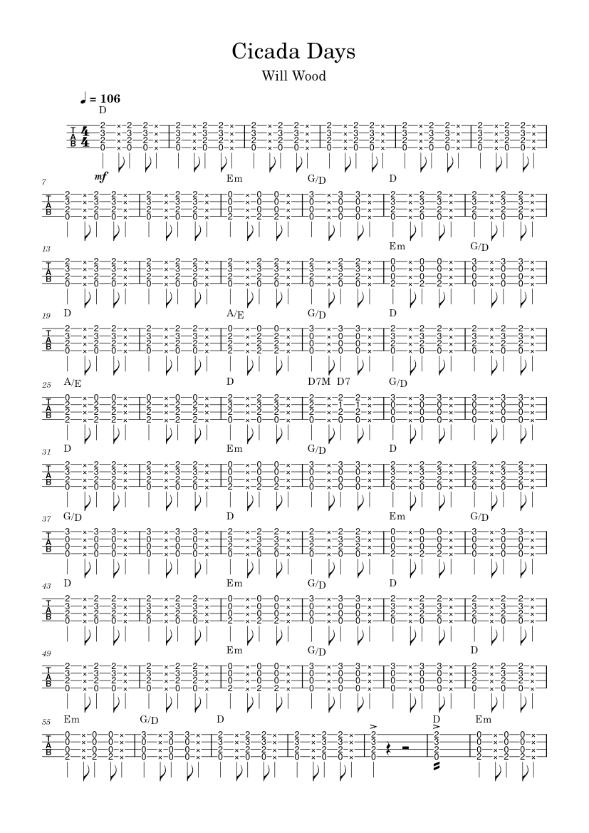 Cicada Days – Will Wood and the Tapeworms - (Baritone Ukelele) Sheet ...
