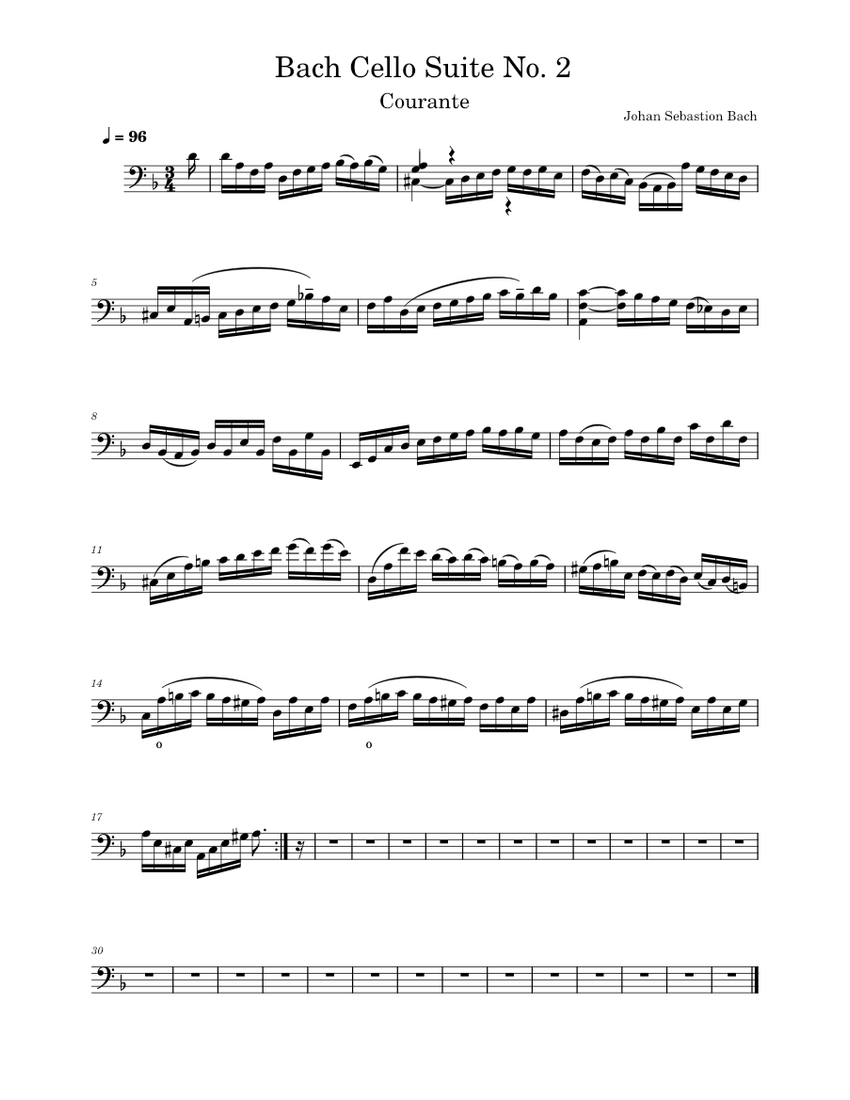 Cello Suite No.2 in D minor, BWV 1008 – Johann Sebastian Bach Bach ...