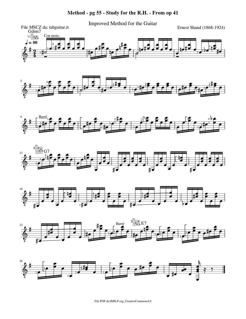Study for the R.H., op 41 – Ernest Shand Sheet music for Guitar (Solo ...