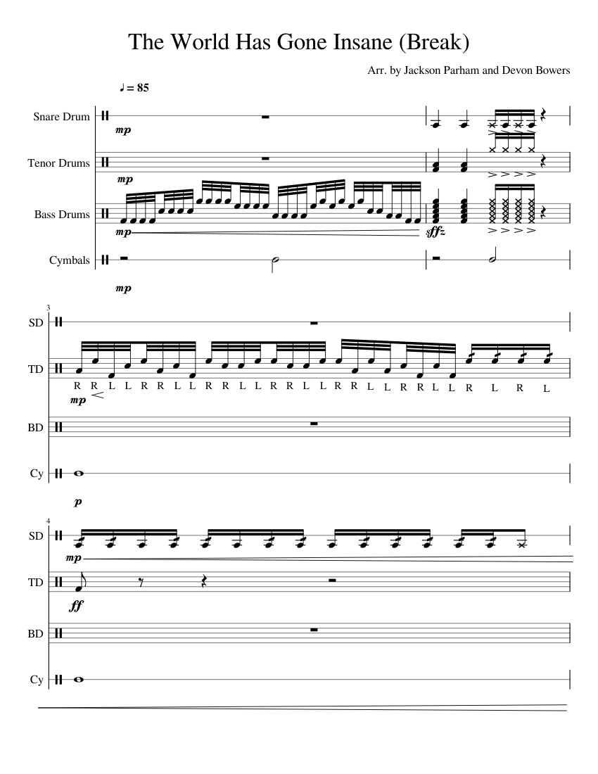 The World Has Gone Insane Break Sheet music for Snare drum, Crash ...