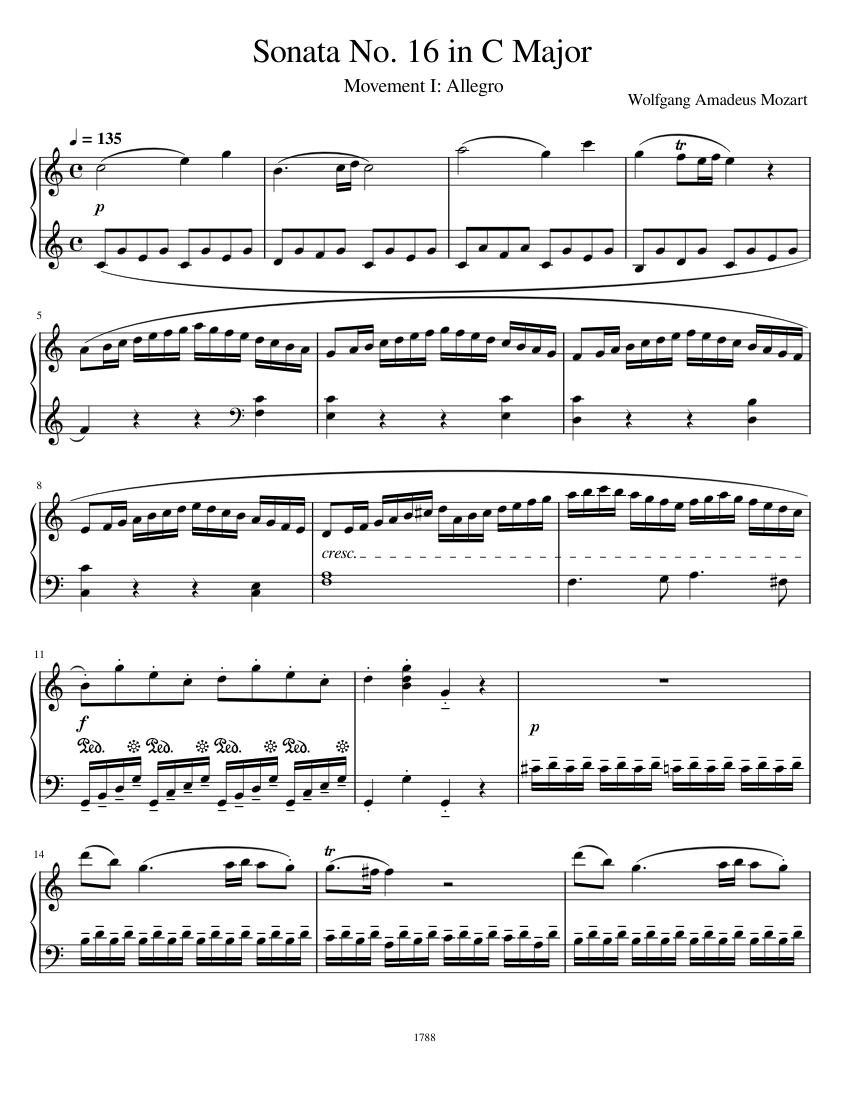 Sonata No. 16 in C Major Sheet Music for Piano (Solo) | MuseScore.com