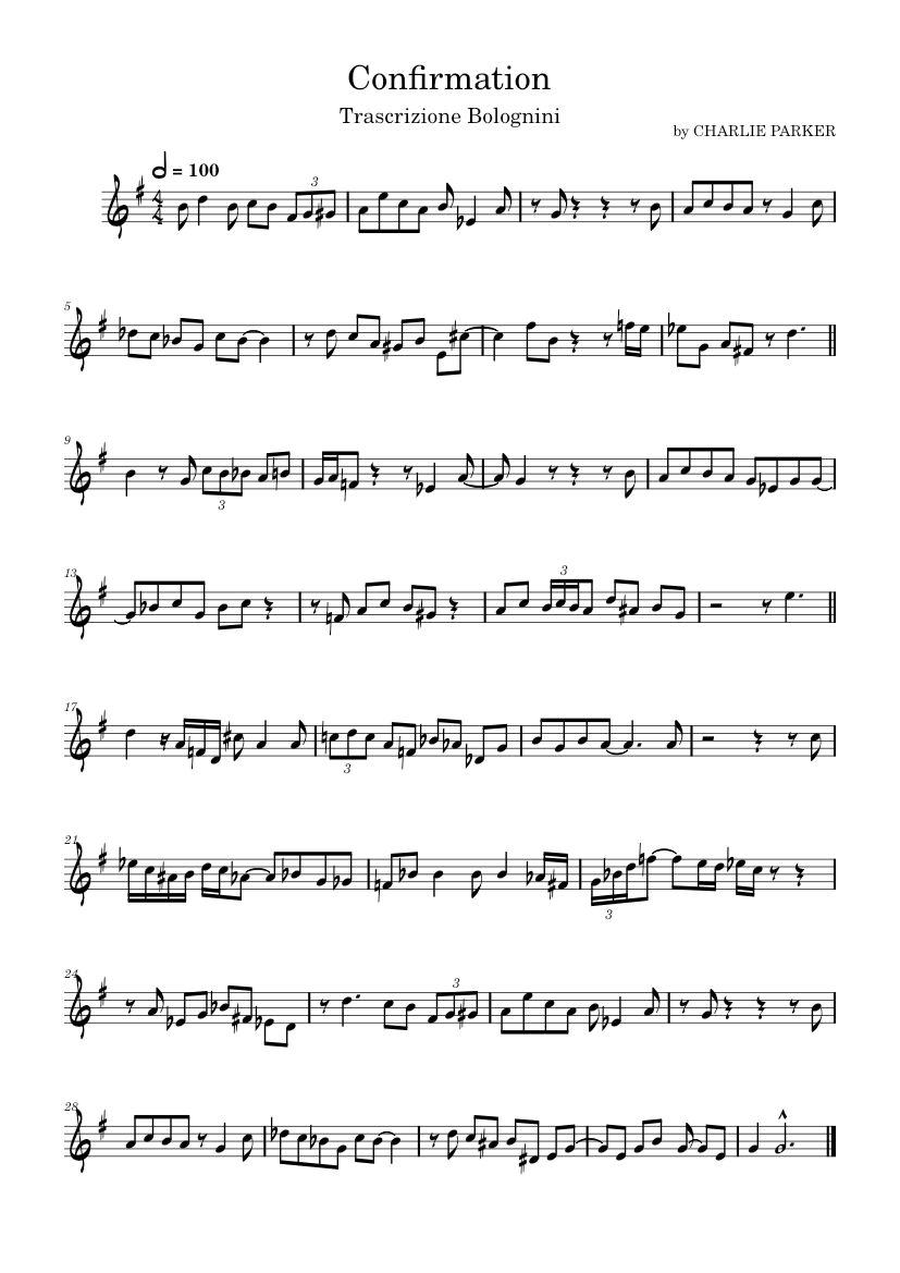 Confirmation – Charlie Parker Confirmation - Charlie Parker Sheet Music ...