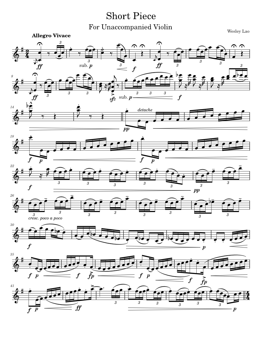 Short Piece for Unaccompanied Violin Sheet music for Violin (Solo ...