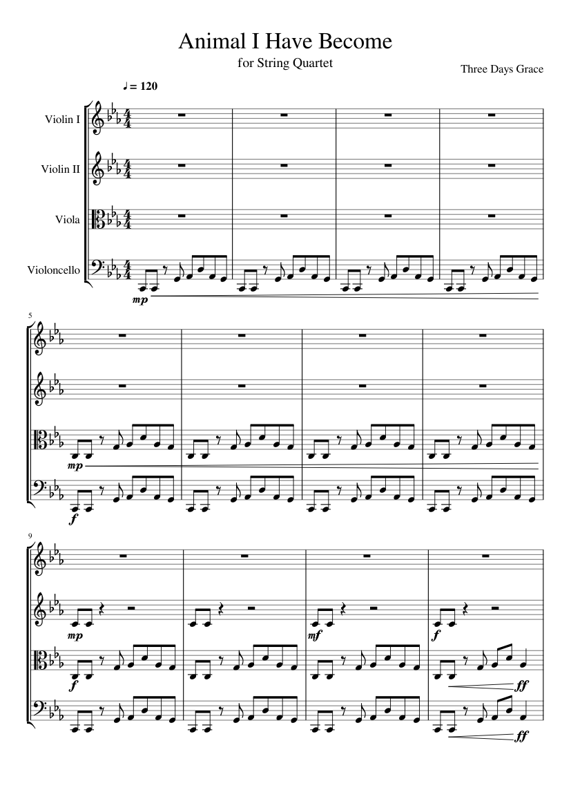 Animal I Have Become Sheet music for Violin, Viola, Cello (String ...
