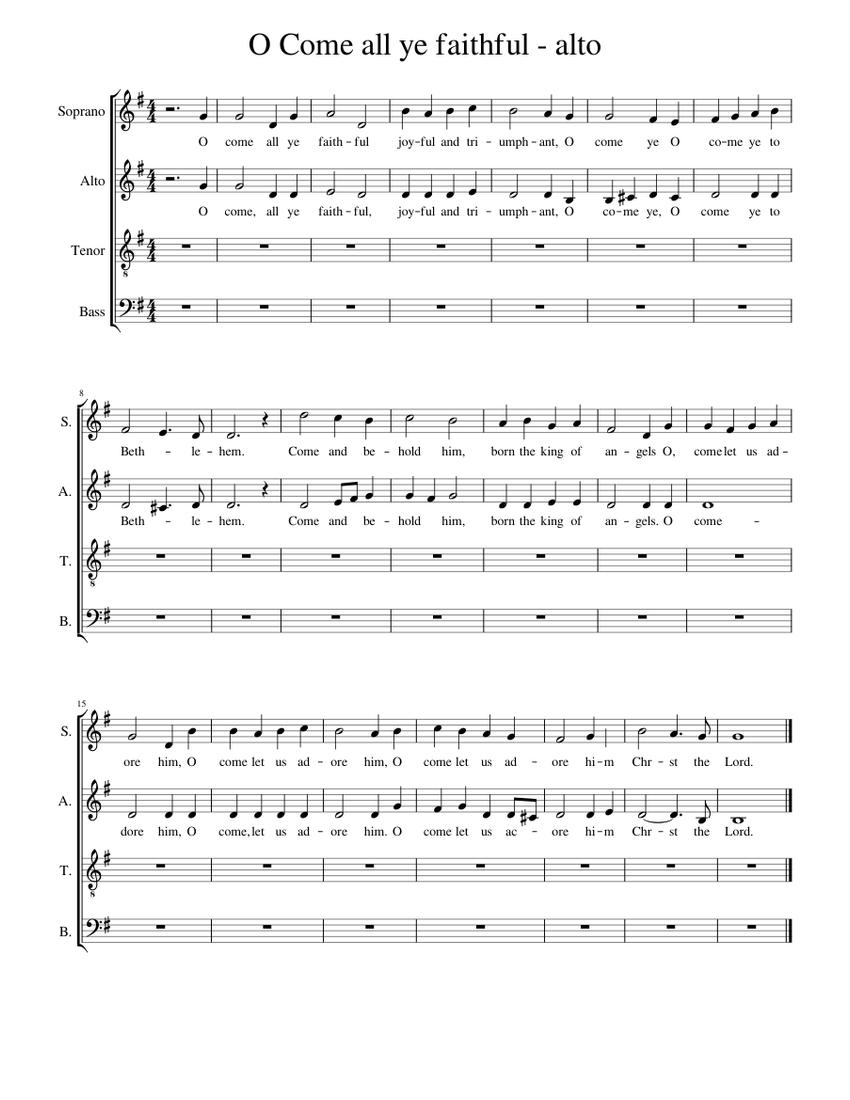 O come all ye faithful Sheet music for Soprano, Alto, Tenor, Bass voice ...