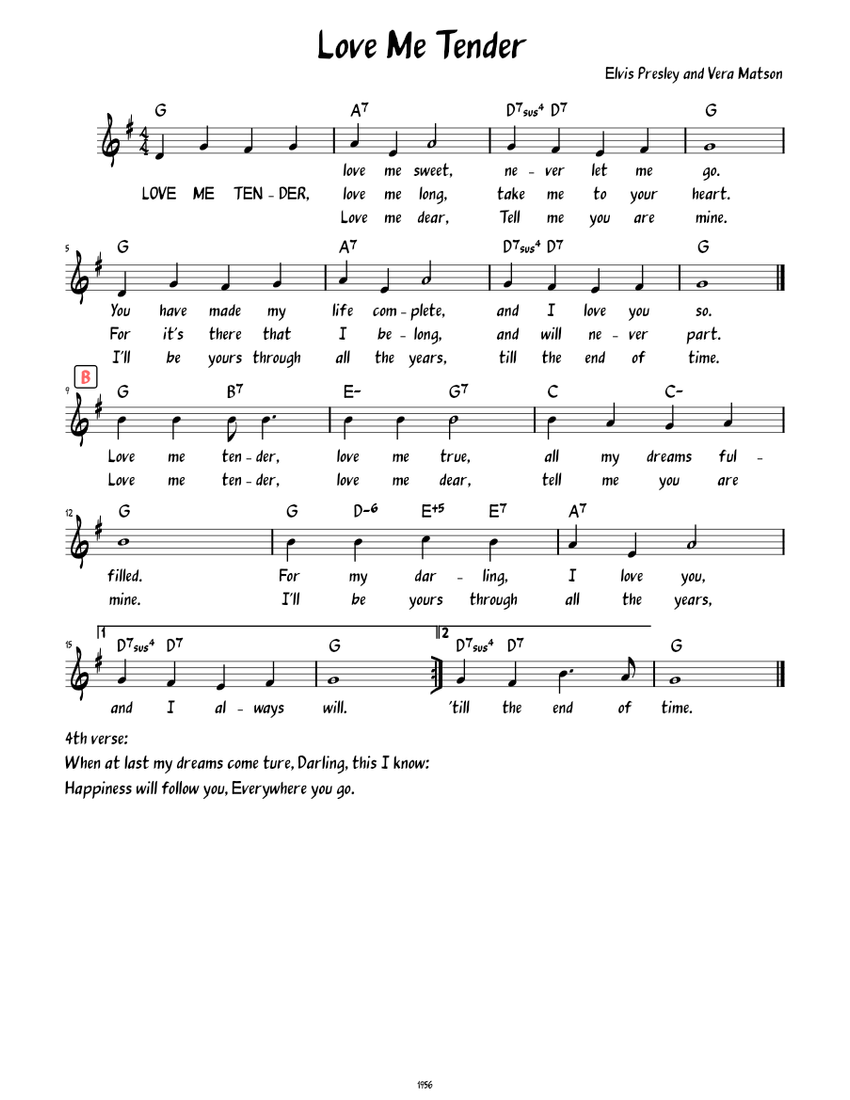 Love Me Tender (Lead sheet with lyrics ) Sheet music for Piano (Solo ...
