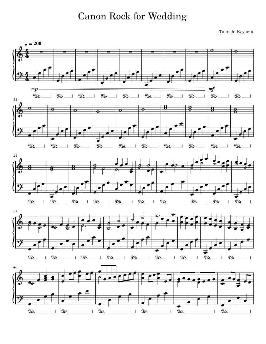 Canon Rock for Wedding - Takushi Koyama Sheet Music for Piano (Solo ...