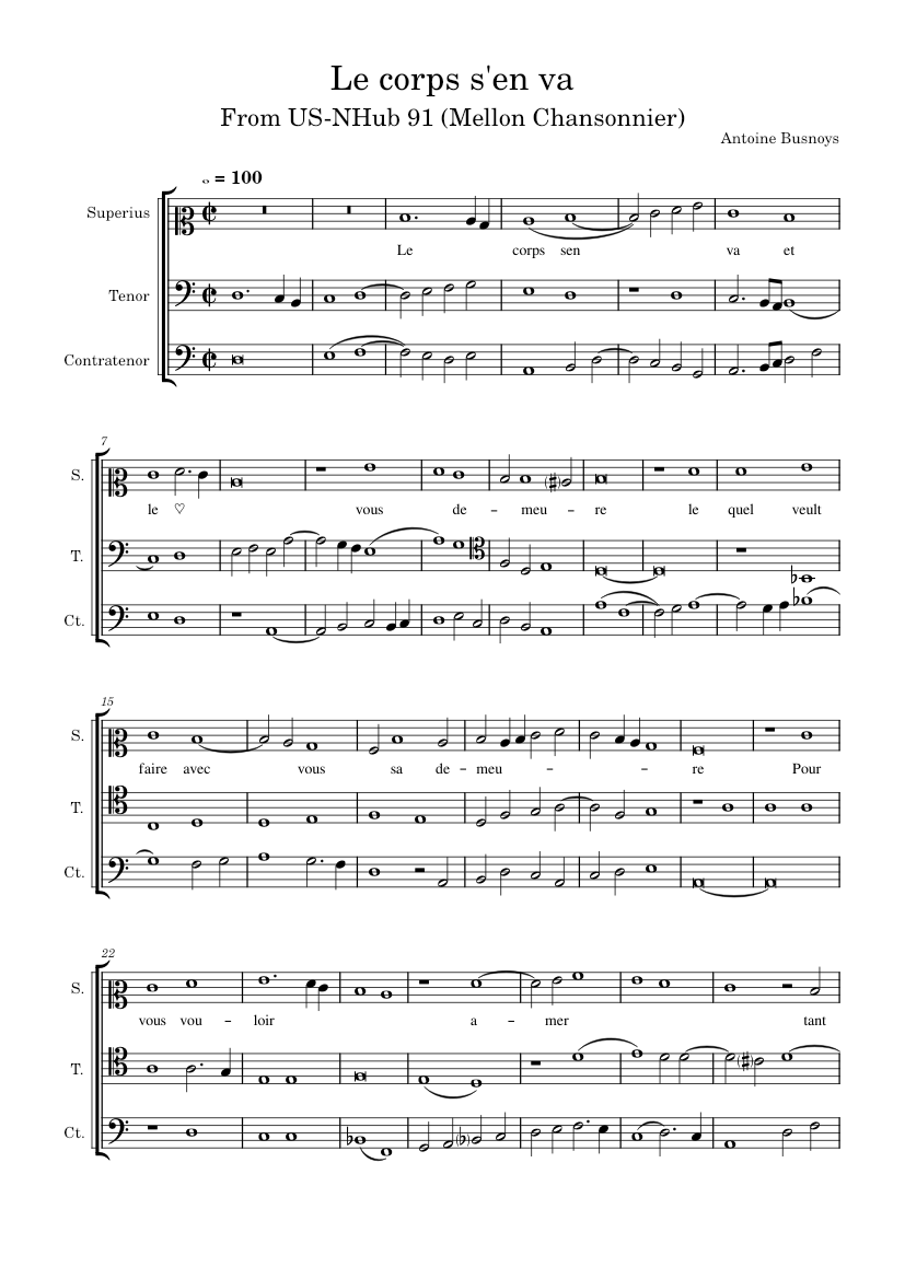 Le corps s'en va – Antoine Busnois Sheet Music for Vocals (Choral ...