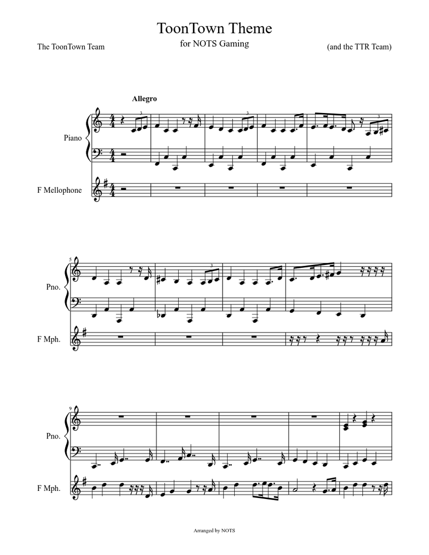 ToonTown Theme Sheet music for Piano (Solo) | Musescore.com